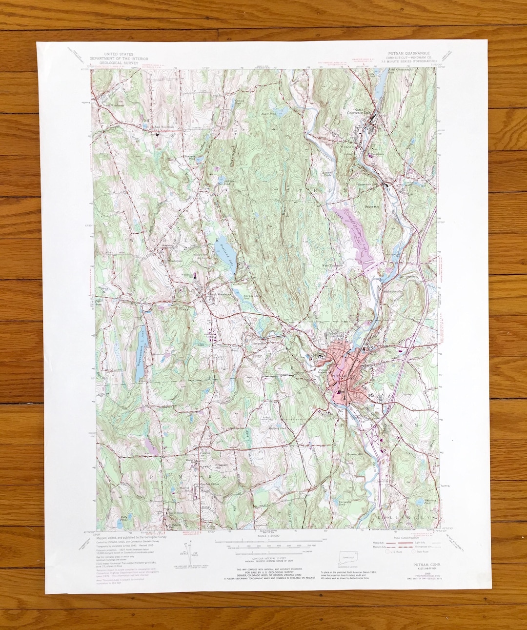 Antique Putnam, Connecticut 1955 US Geological Survey Topographic Map ...