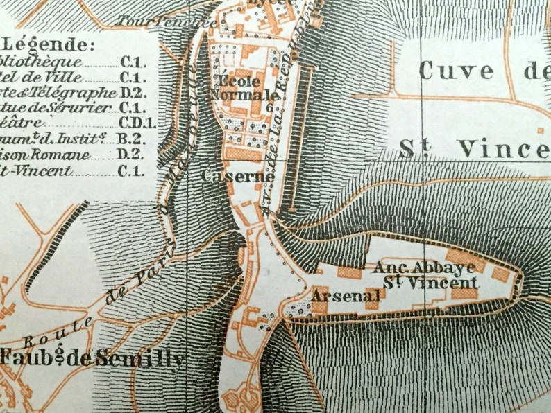 Antique 1909 Laon France Map From Baedekers Guide Atlas - Etsy