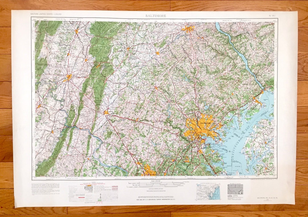 Antique Baltimore, Maryland 1957 US Geological Survey Topographic Map ...