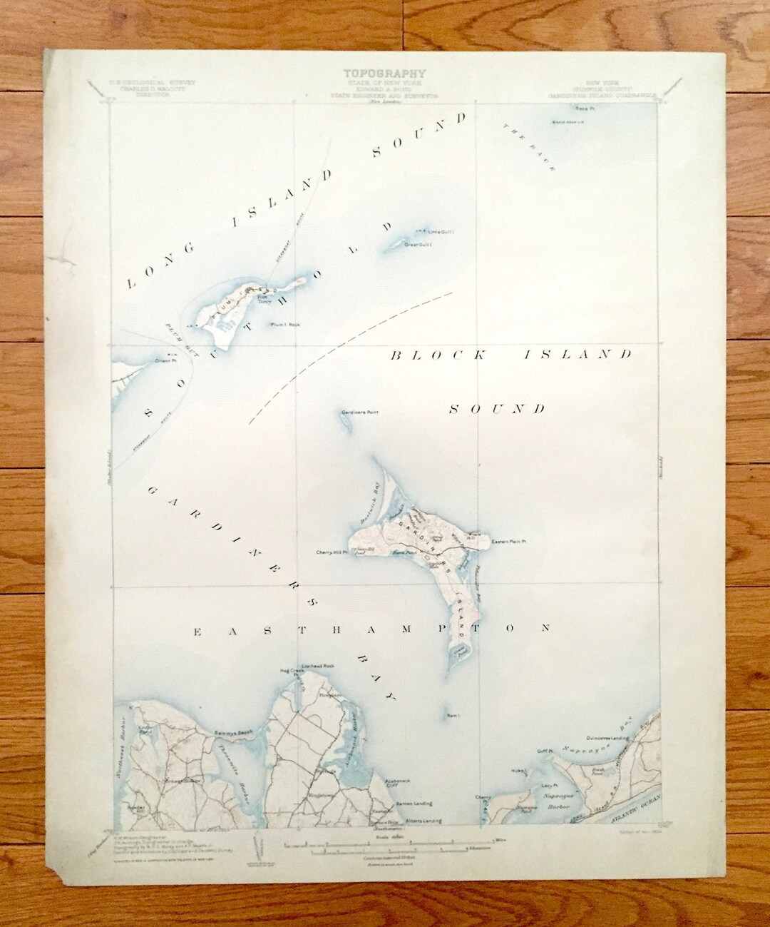 Antique Gardiners Island New York 1904 US Geological Survey Topographic ...