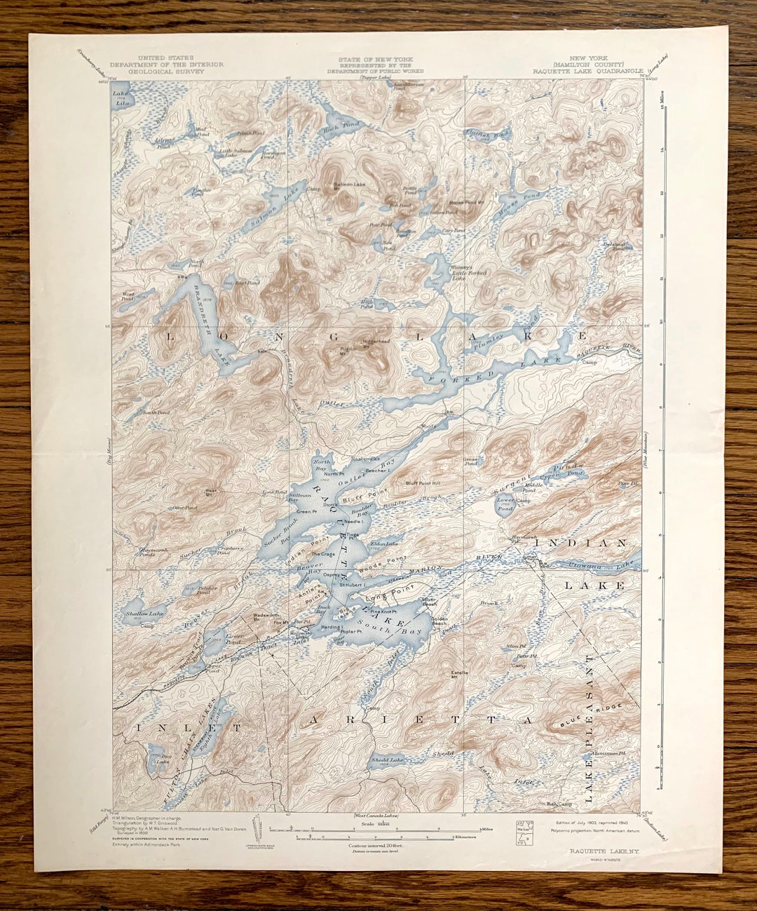 Antique Raquette Lake, New York 1903 US Geological Survey Topographic ...