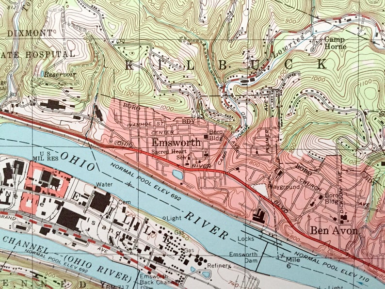 Antique Emsworth, Pennsylvania 1993 US Geological Survey Topographic ...
