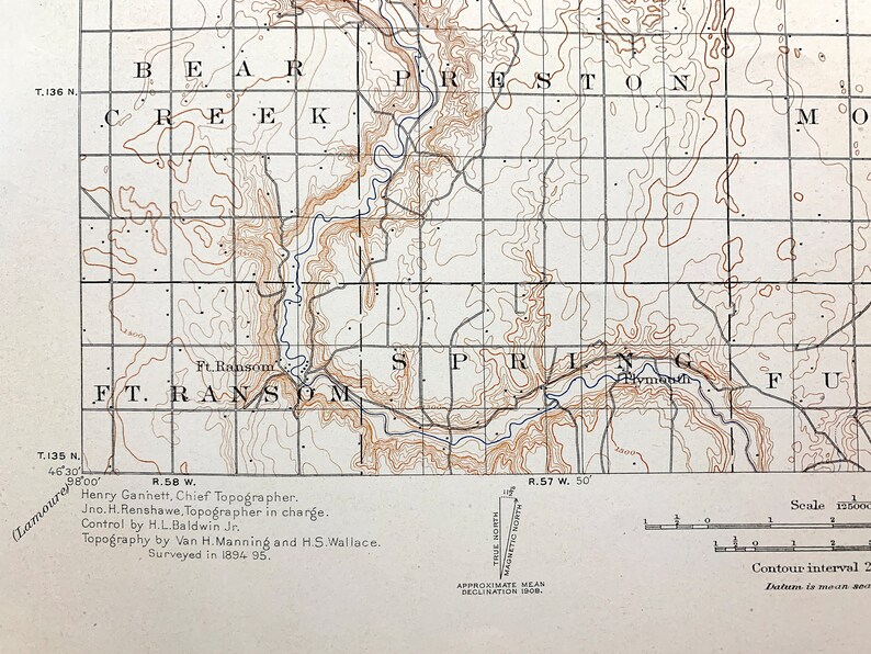 Antique Tower City, North Dakota 1897 US Geological Survey Topographic ...