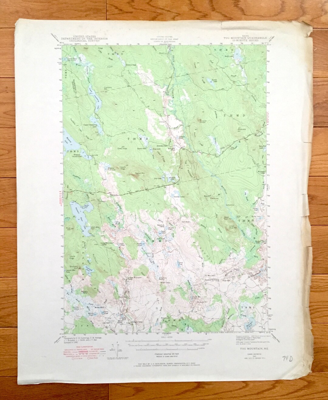 Antique Tug Mountain, Maine 1941 US Geological Survey Topographic Map ...