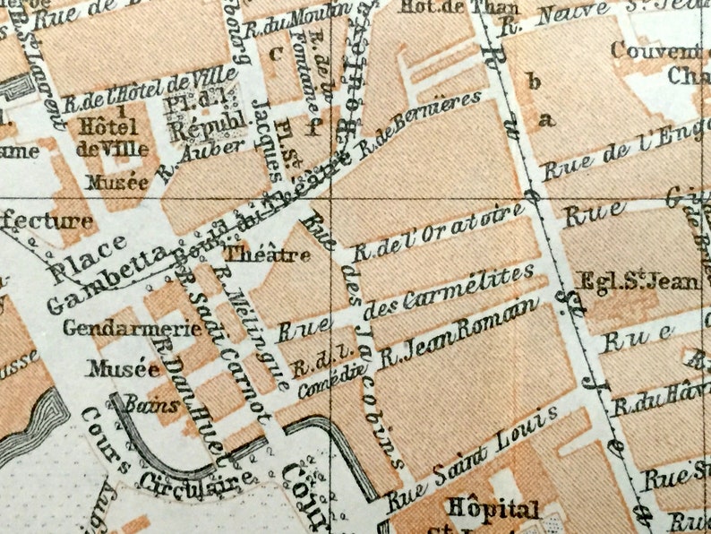 Antique 1909 Caen France Map From Baedekers Guide Atlas - Etsy