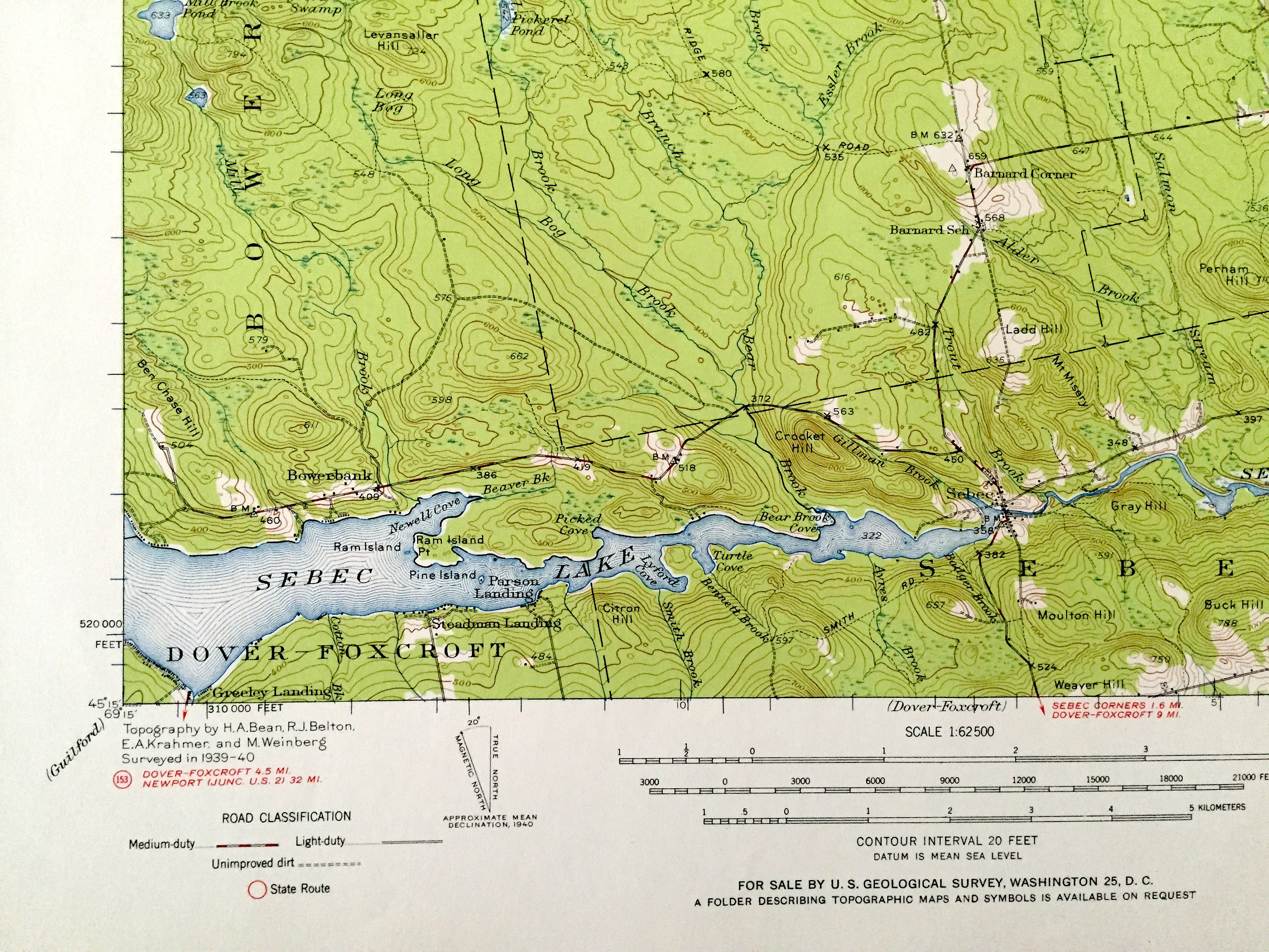 Antique Sebec Maine 1940 US Geological Survey Topographic Map | Etsy