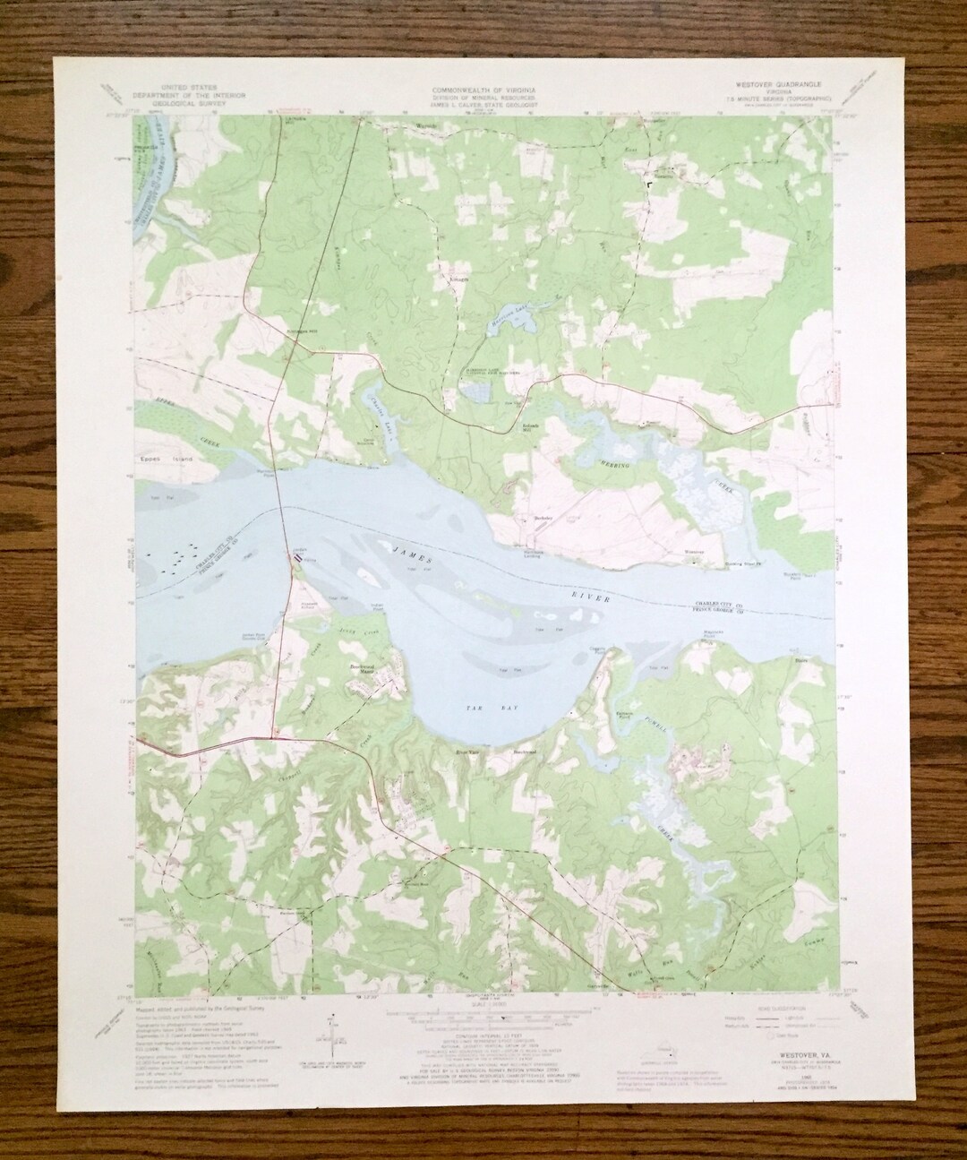 Antique Westover, Virginia 1965 US Geological Survey Topographic Map ...
