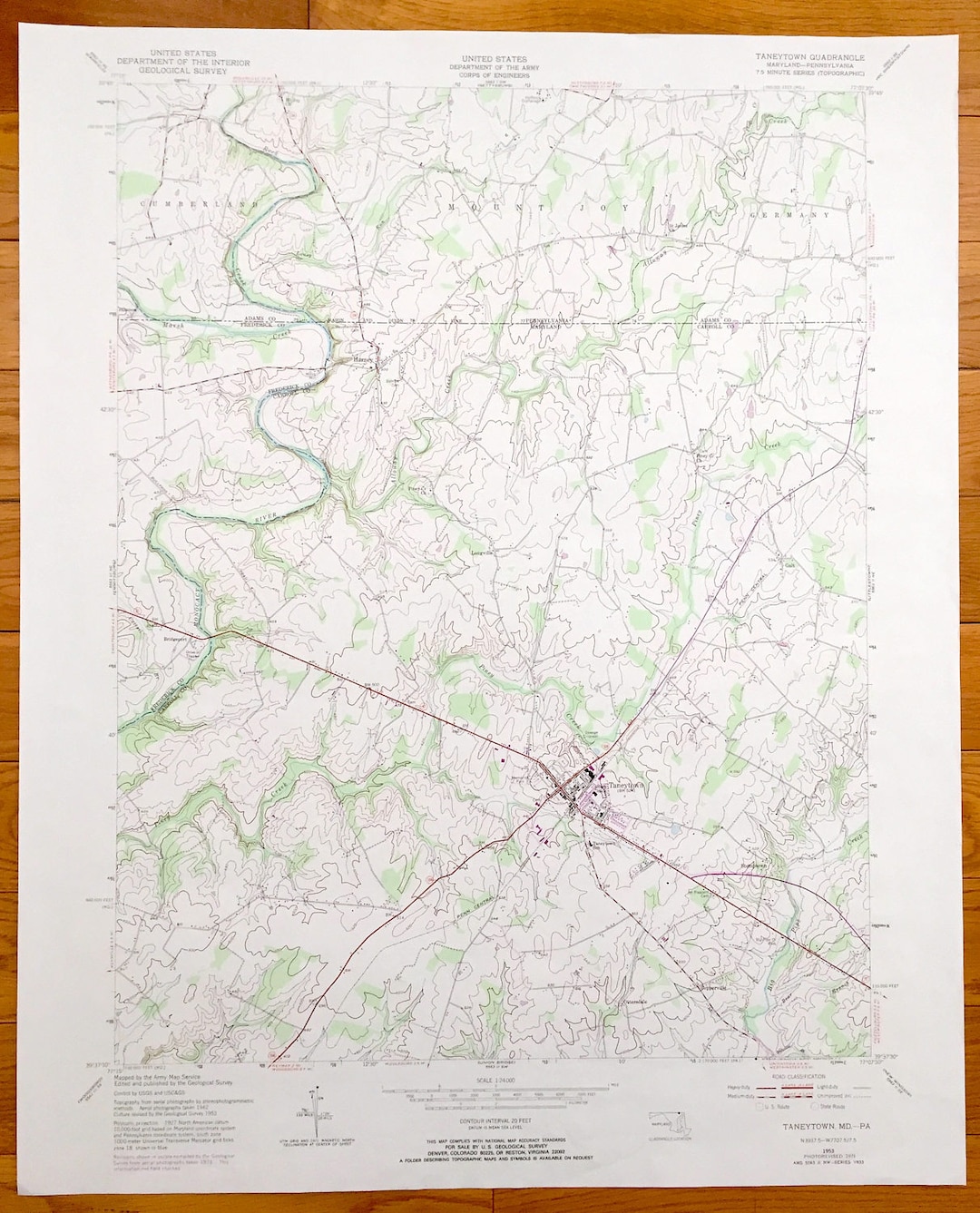 Antique Taneytown, Maryland 1953 US Geological Survey Topographic Map ...