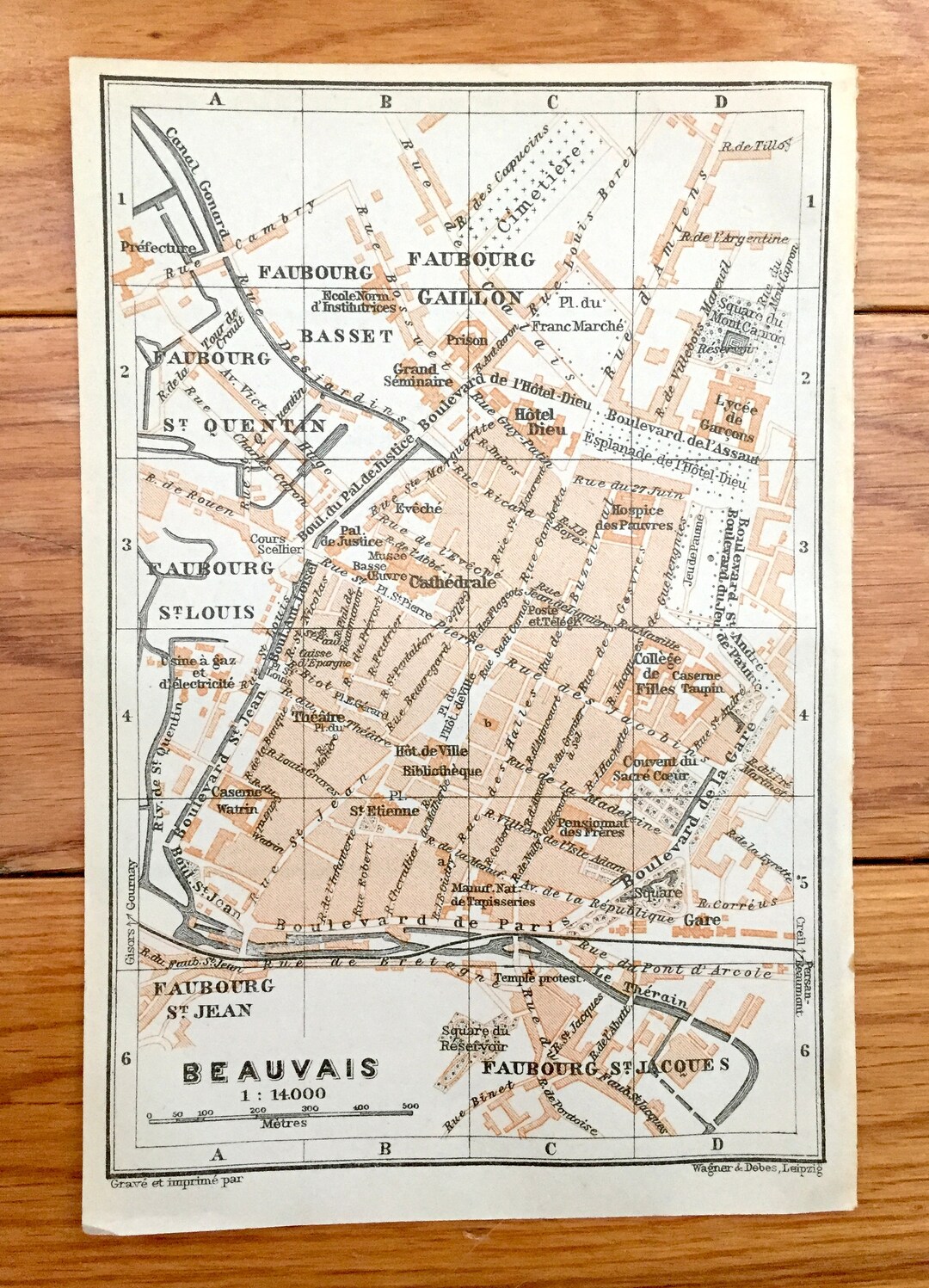 Antique 1909 Beauvais, France Map From Baedekers Guide Atlas – Oise ...