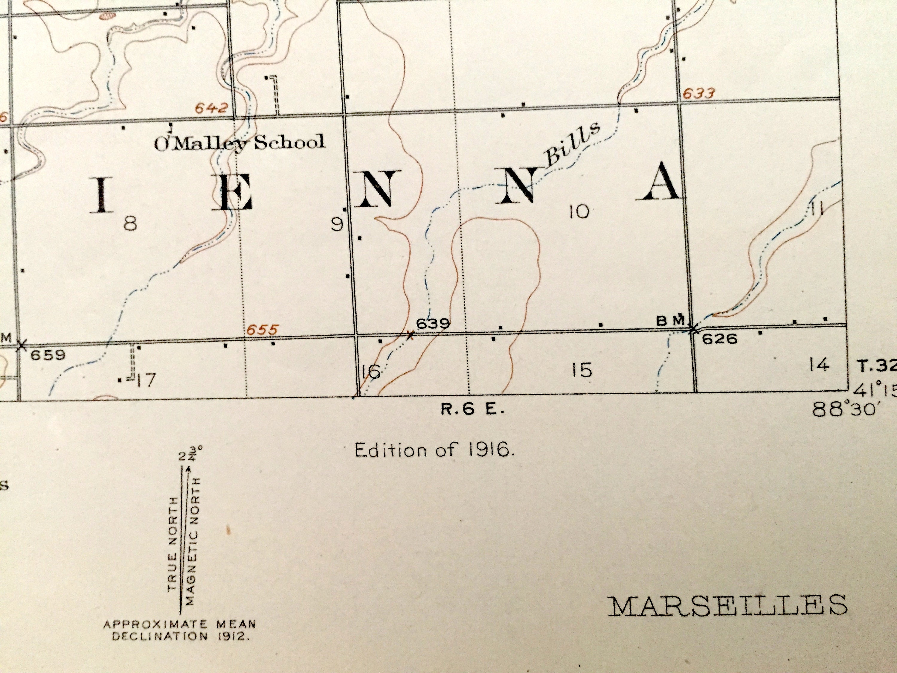 Antique Marseilles, Illinois 1916 US Geological Survey Carte ...