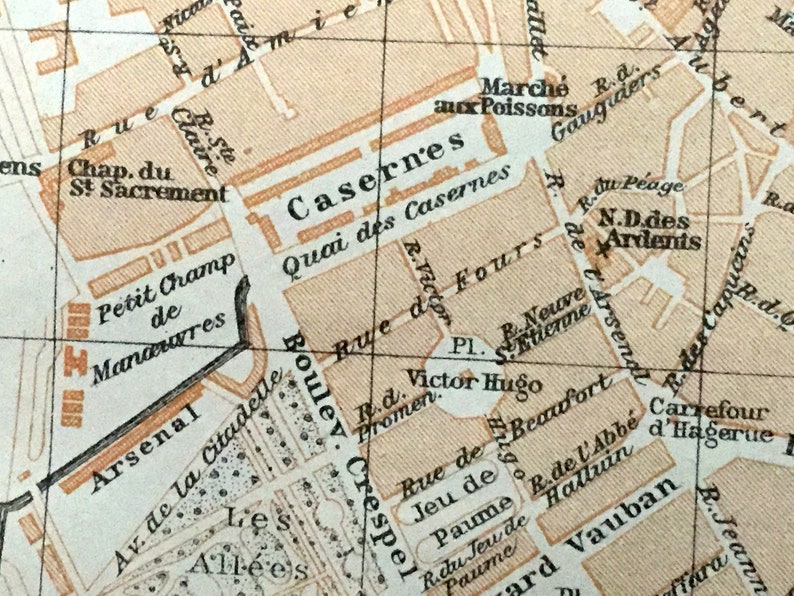 Antique 1909 Arras, France Map From Baedekers Guide Atlas – Citadelle ...
