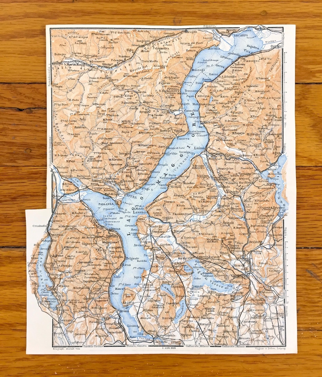 Antique 1904 Lago Maggiore, Italy Map From Baedekers Guide – Lombardy ...