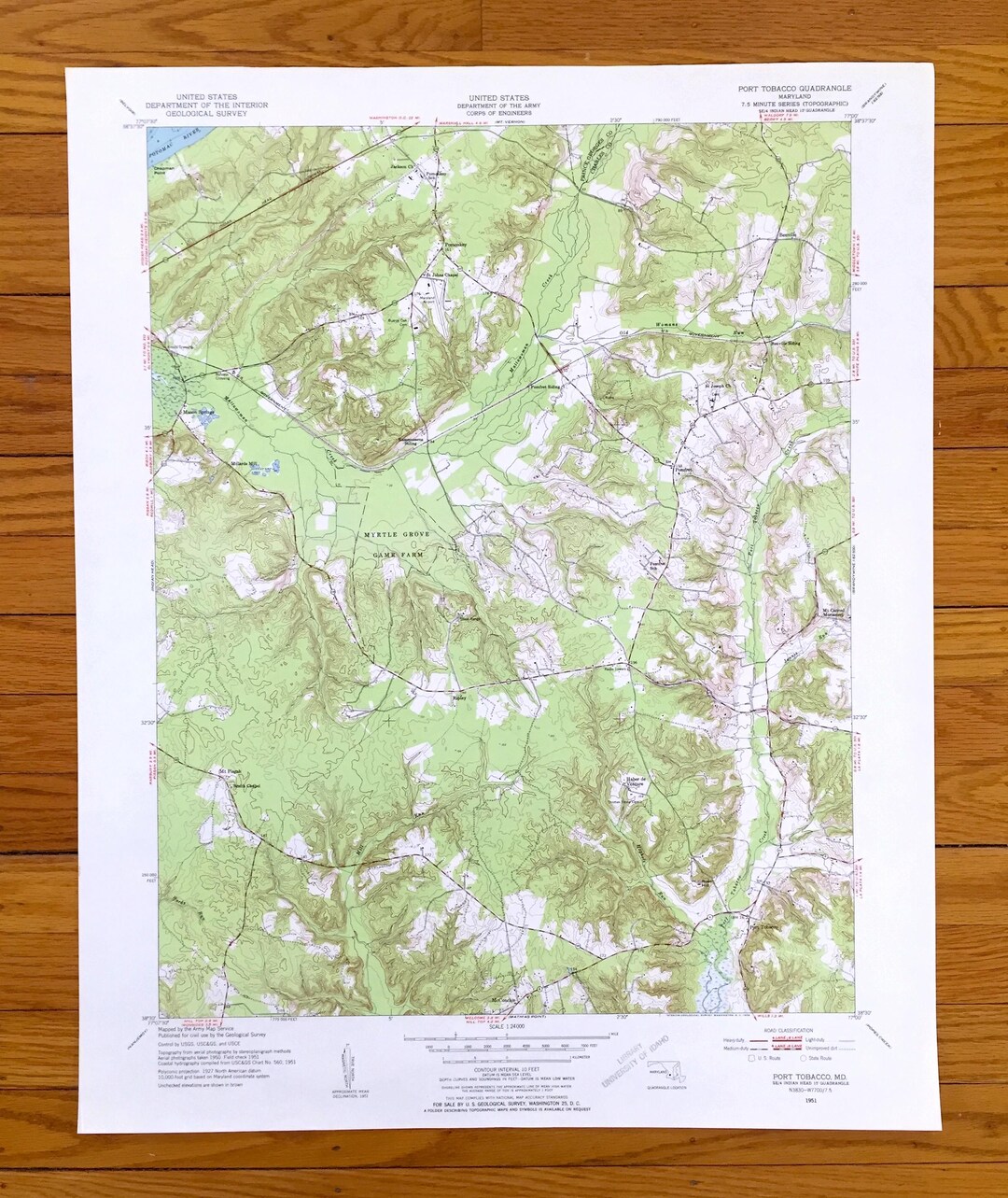 Antique Port Tobacco, Maryland 1951 US Geological Survey Topographic ...