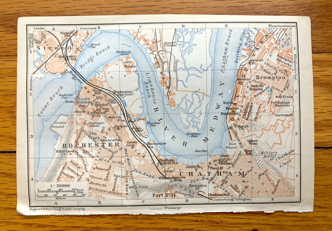 Antique 1906 Rochester, England Map From Baedekers Atlas of Great ...