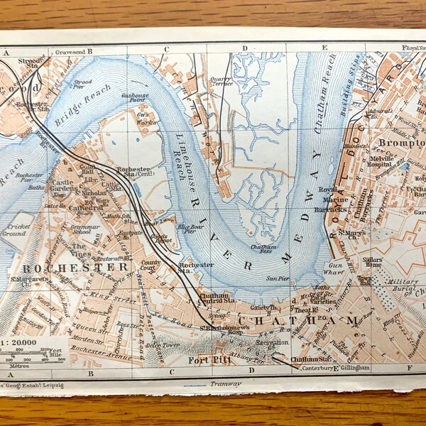 Antique Map of Rochester Kent - Etsy