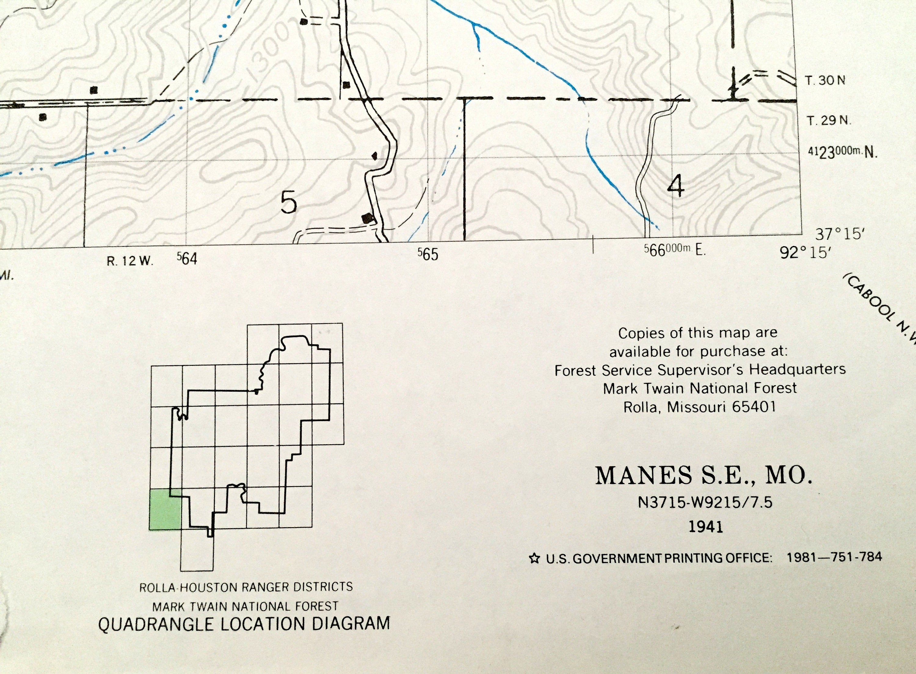 Antique Manes SE, Missouri 1941 US Geological Survey Topographic Map ...