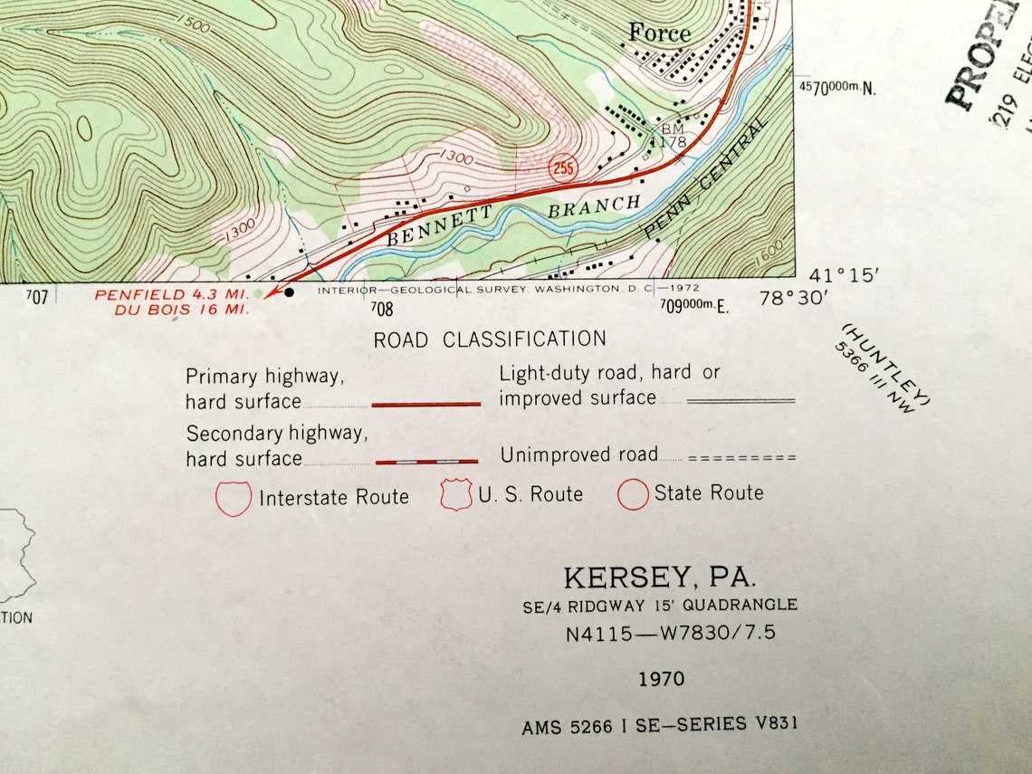 Antique Kersey, Pennsylvania 1970 US Geological Survey Topographic Map ...