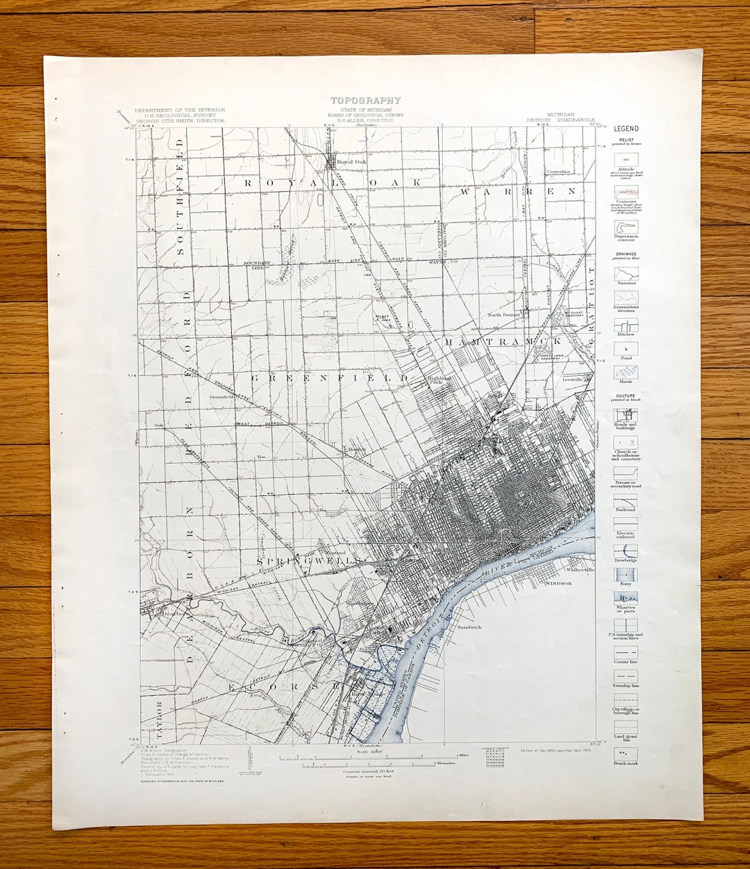 Antique Detroit, Michigan 1905 US Geological Survey Topographic Map ...