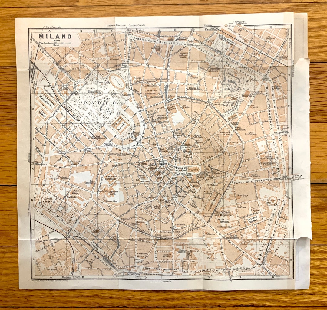 Antique 1913 Milan, Italy Map From Baedekers Guide – Milano, Lombardy ...