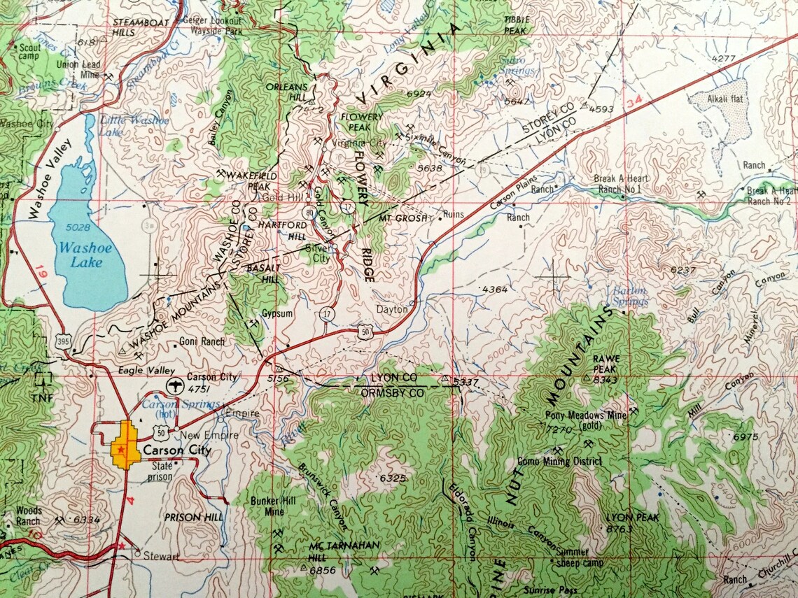 Antique Reno Nevada 1957 US Geological Survey Topographic Map | Etsy