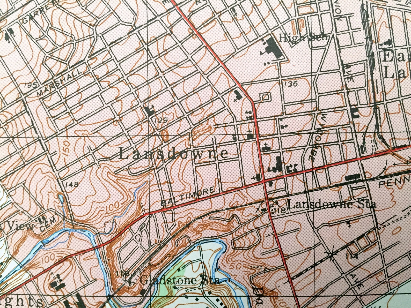 Antique Lansdowne Pennsylvania 1947 US Geological Survey | Etsy