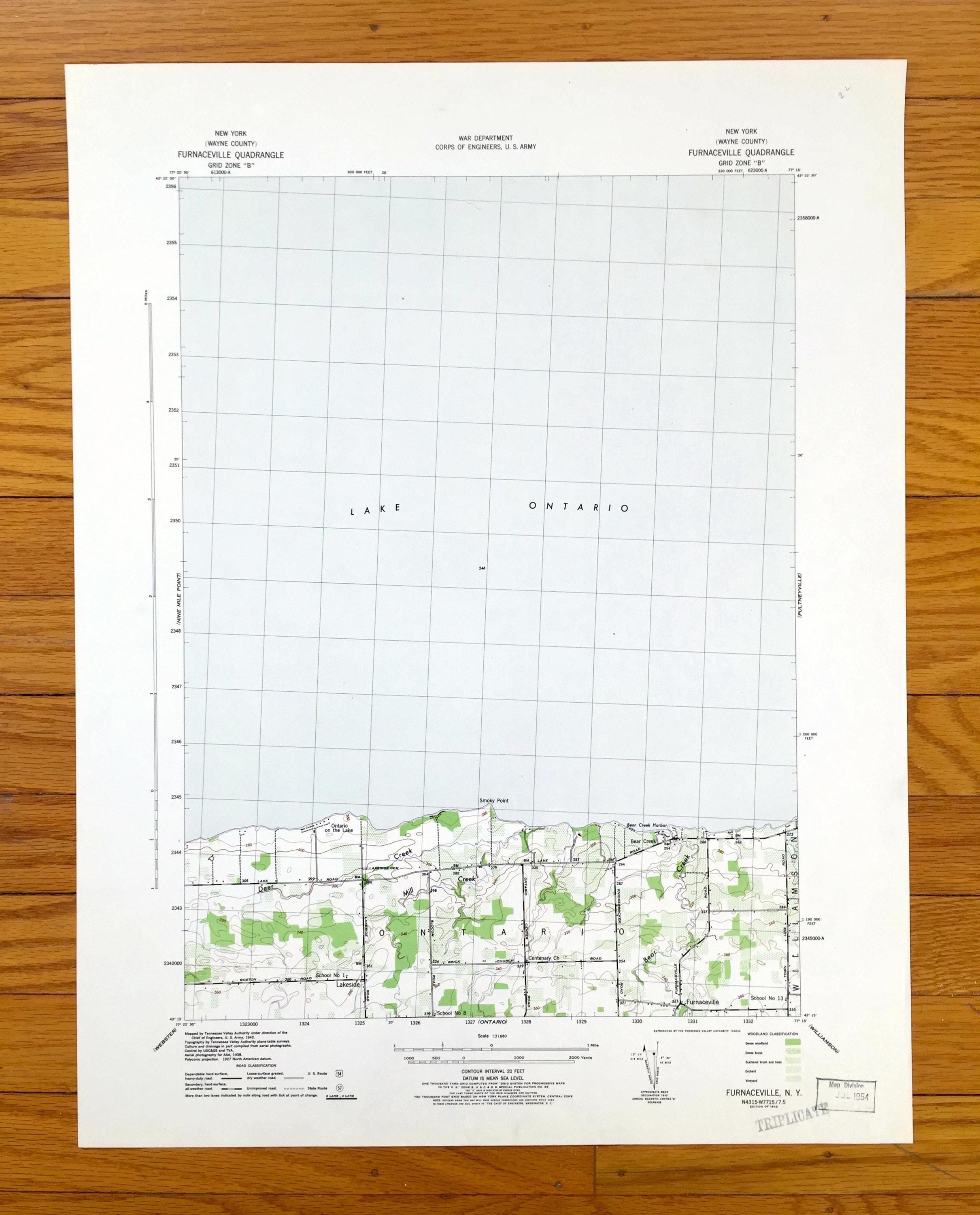 Antique Ontario, New York 1942 US Geological Survey Topographic Map ...