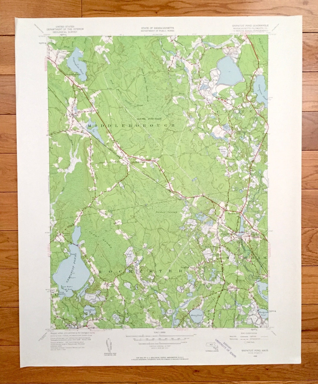 Antique Snipatuit Pond, Massachusetts 1949 US Geological Survey ...