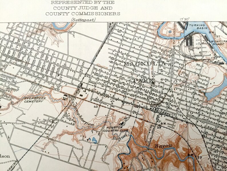 Antique Houston, Texas 1922 US Geological Survey Topographic Map ...
