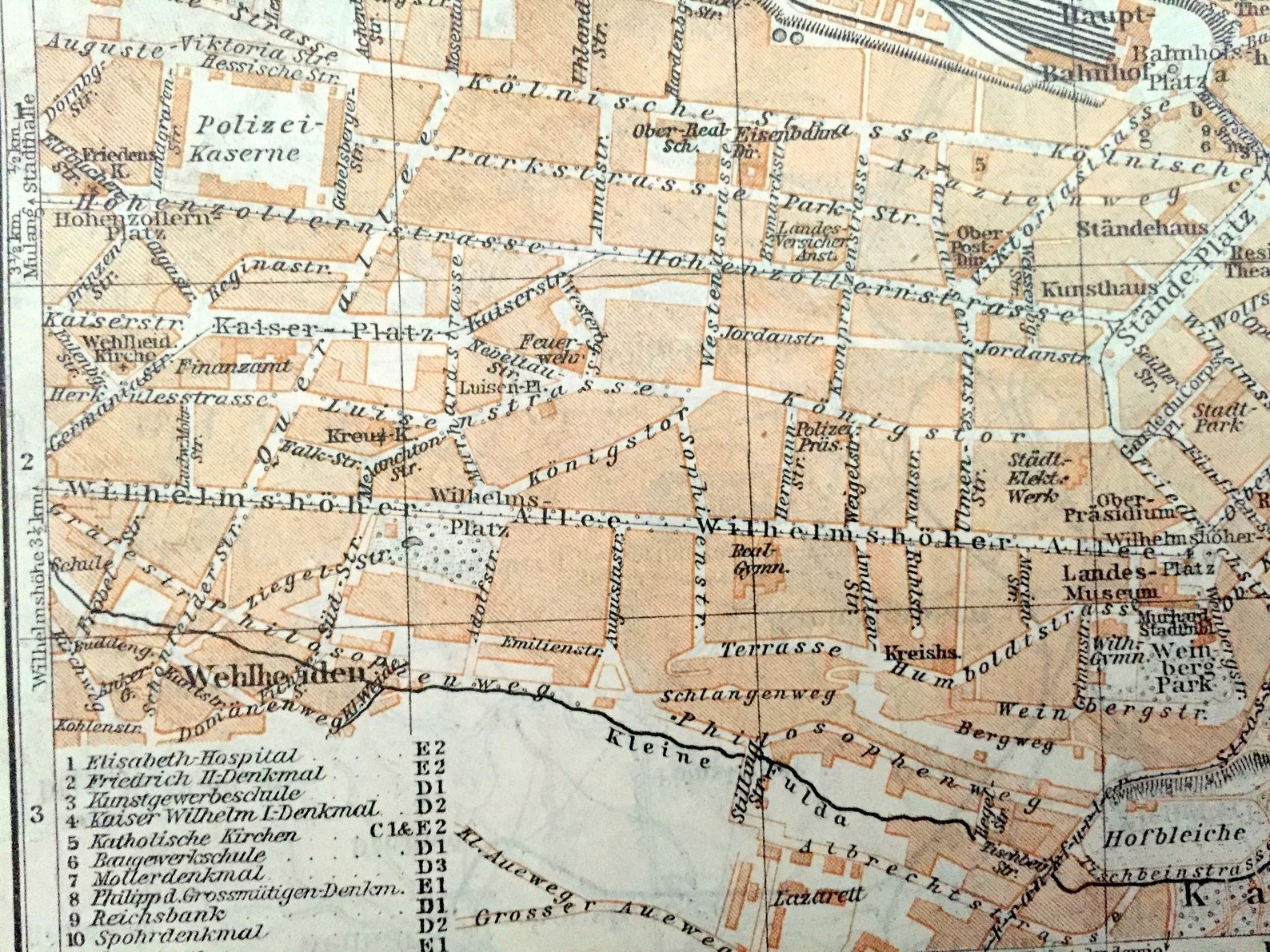 Antique 1925 Cassel, Germany Map From Baedekers Guide Atlas – Waldau ...