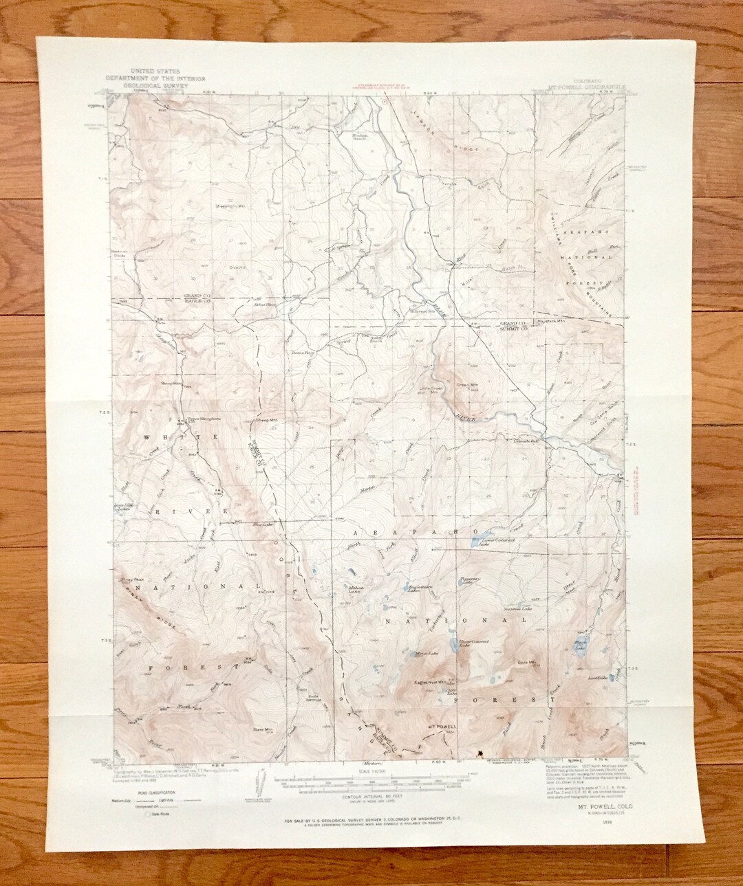 Antique Mt. Powell, Colorado 1933 US Geological Survey Topographic Map ...