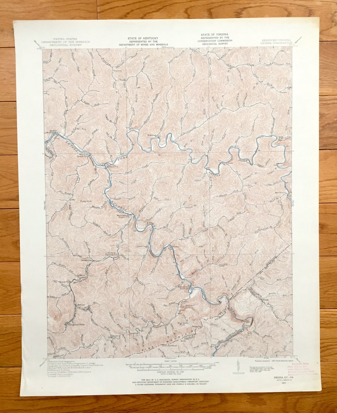 Antique Regina, Kentucky 1915 US Geological Survey Topographic Map ...
