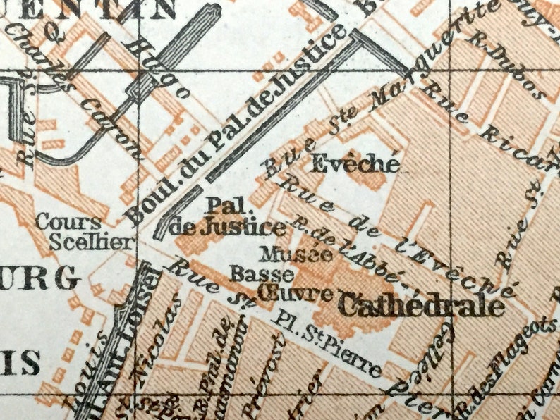 Antique 1909 Beauvais, France Map From Baedekers Guide Atlas – Oise ...