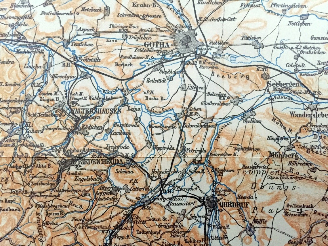 Antique 1925 Gotha, Germany Map From Baedekers Guide Atlas – Meiningen ...