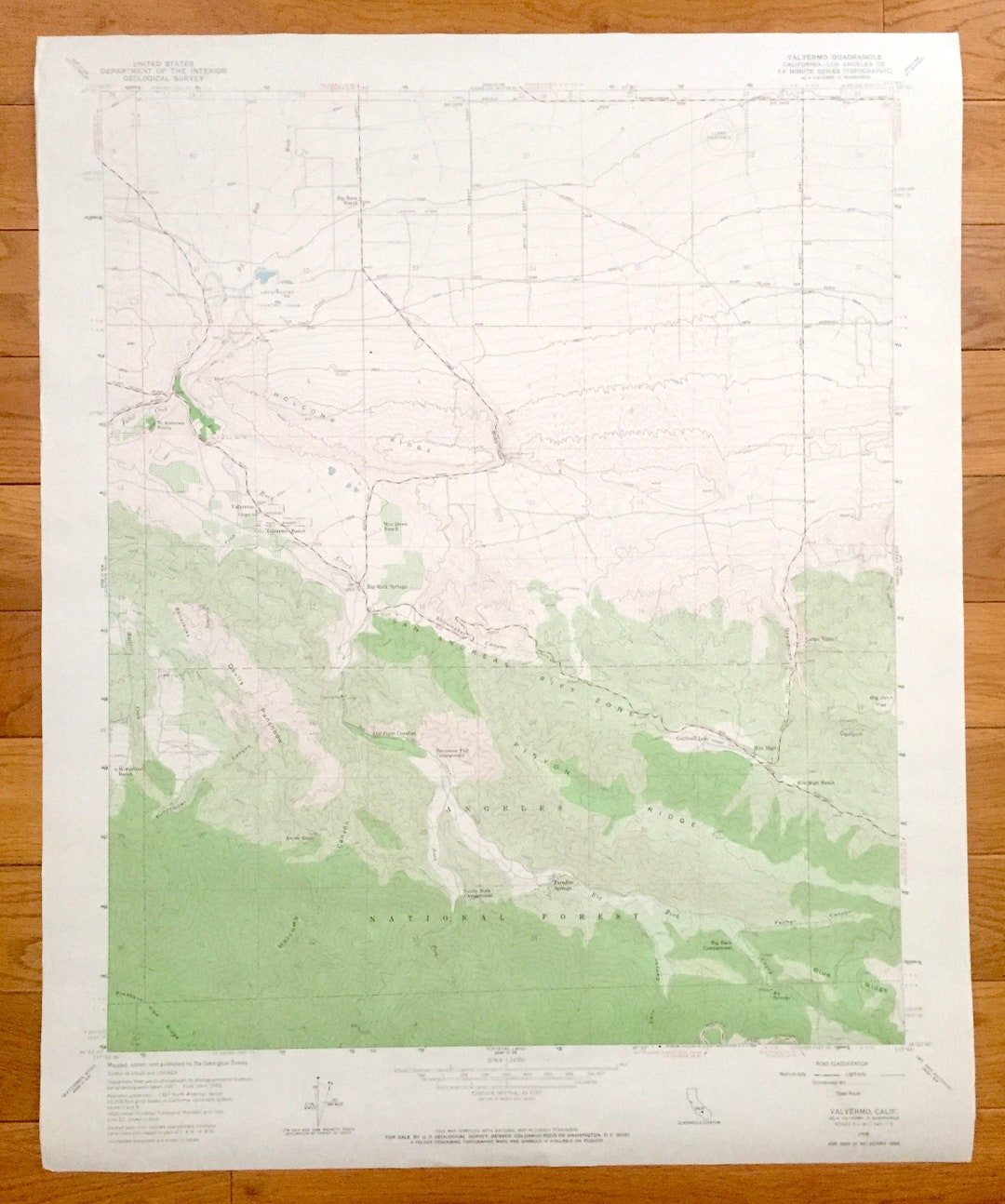 Antique Valyermo, California 1958 US Geological Survey Topographic Map ...