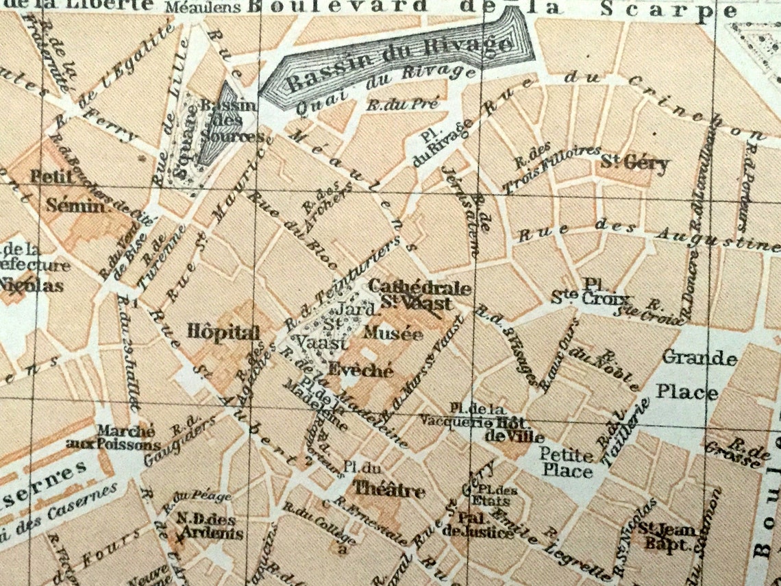 Antique 1909 Arras, France Map From Baedekers Guide Atlas – Citadelle ...