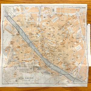 Antique 1913 Florence, Italy Map From Baedekers Guide Firenze, Tuscany ...