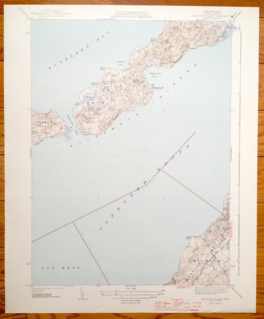 Antique Elizabeth Islands, Massachusetts 1944 US Geological Survey ...