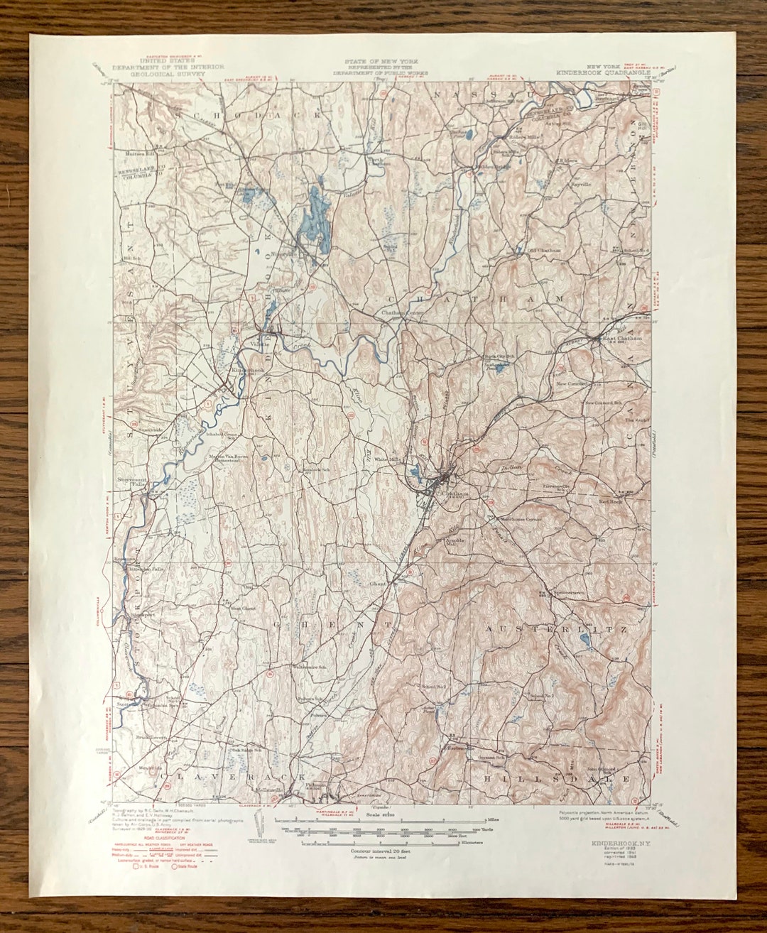 Antique Kinderhook, New York 1933 US Geological Survey Topographic Map ...