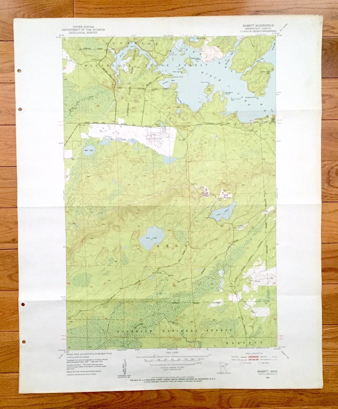 Antique Babbitt, Minnesota 1951 US Geological Survey Topographic Map ...