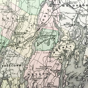 Antique 1885 Sagadahoc and Lincoln County, Maine Map by George N. Colby ...