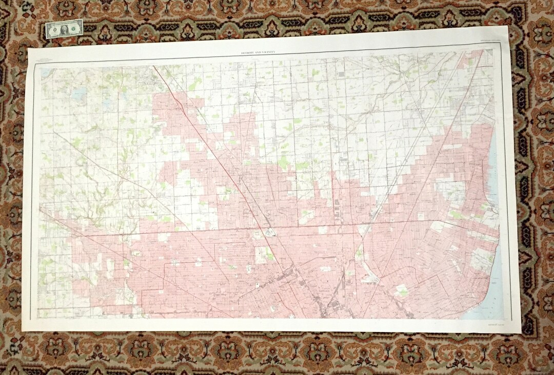 Antique Detroit, Michigan 1950's WALL SIZE US Geological Survey ...