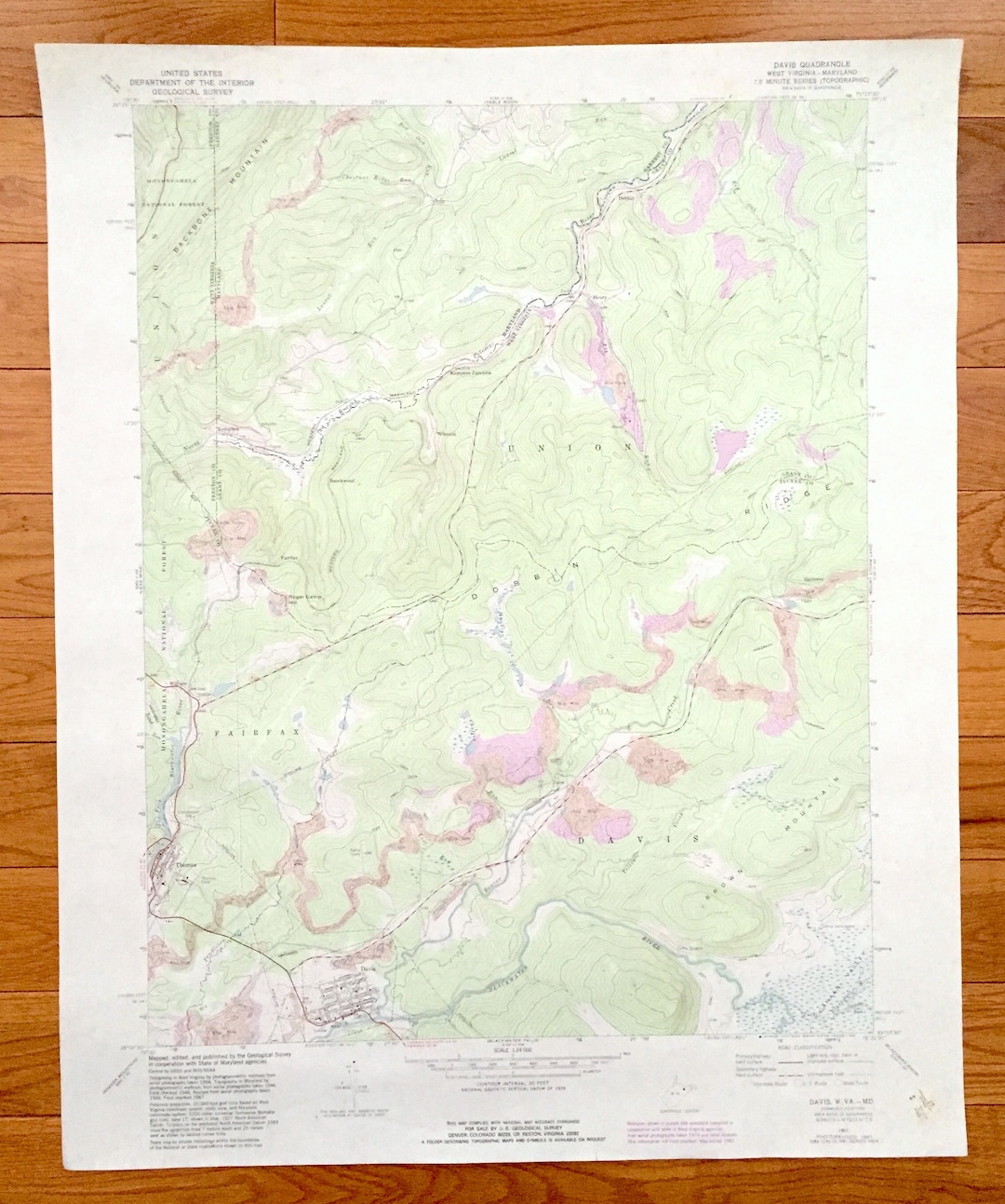 Antique Davis, West Virginia 1967 US Geological Survey Topographic Map ...