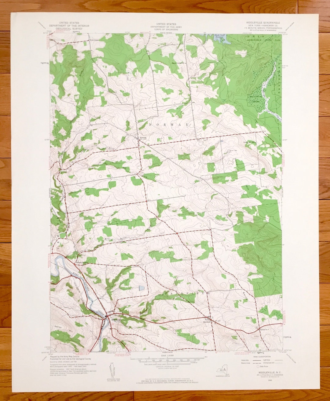 Antique Middleville, New York 1943 US Geological Survey Topographic Map ...