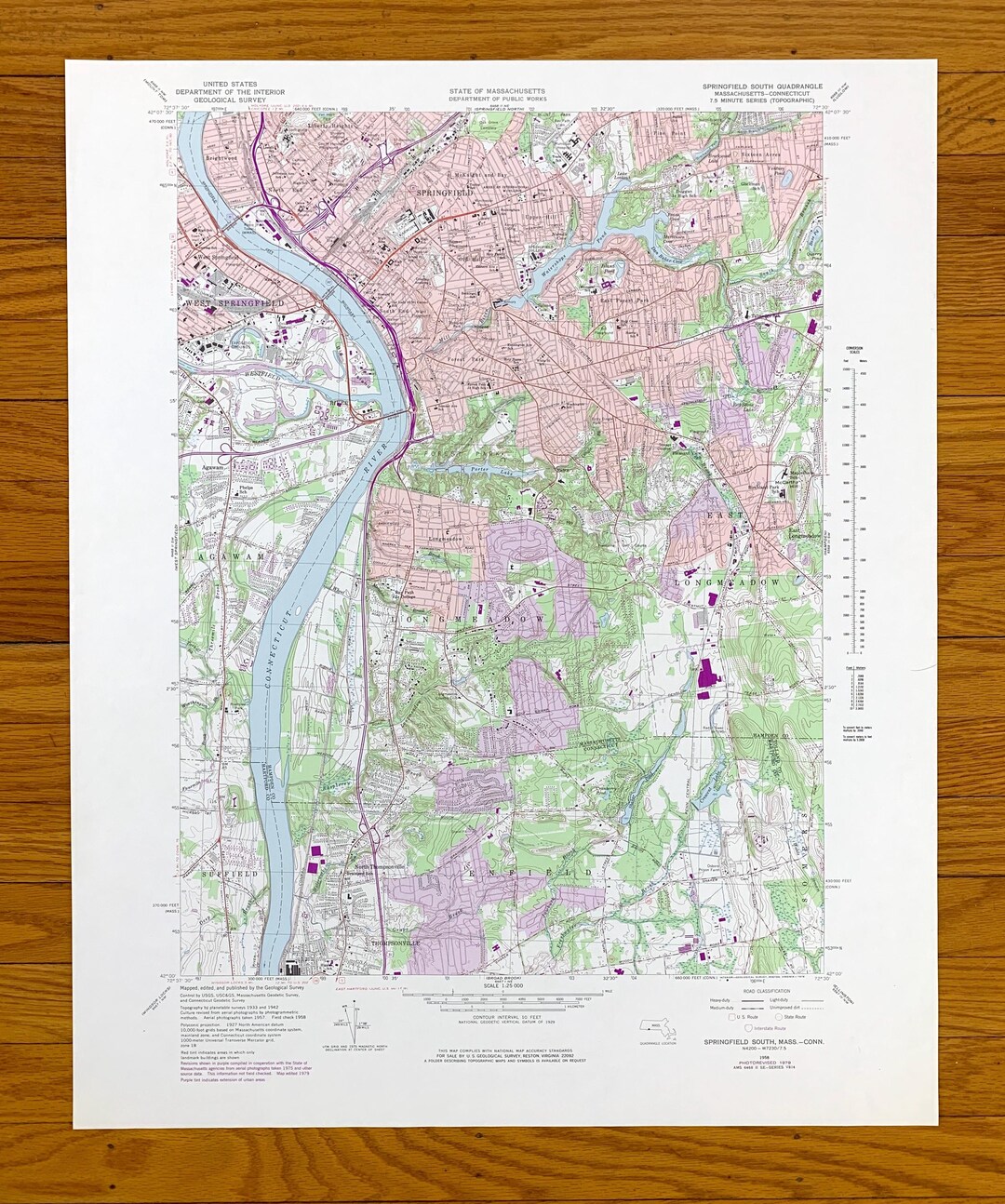 Antique Springfield, Massachusetts & Enfield, Connecticut 1958 US ...