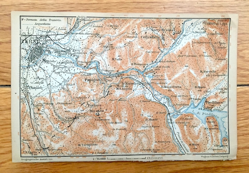 Antique 1904 Terni Italy Map From Baedekers Guide Umbria - Etsy