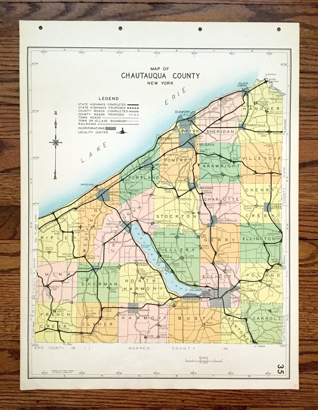 Antique Chautauqua County, New York 1941 Historical Atlas Map ...