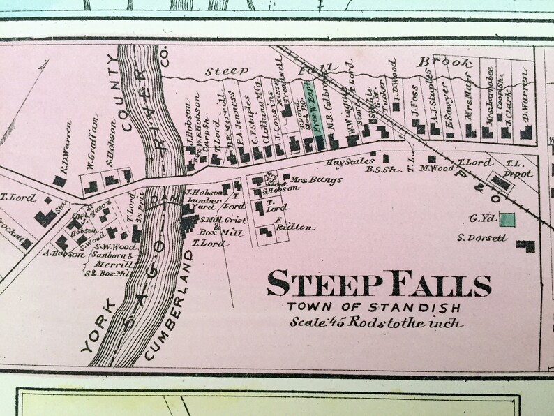 Antique 1871 Little Falls, Maine Map From F.W. Beers Atlas of ...