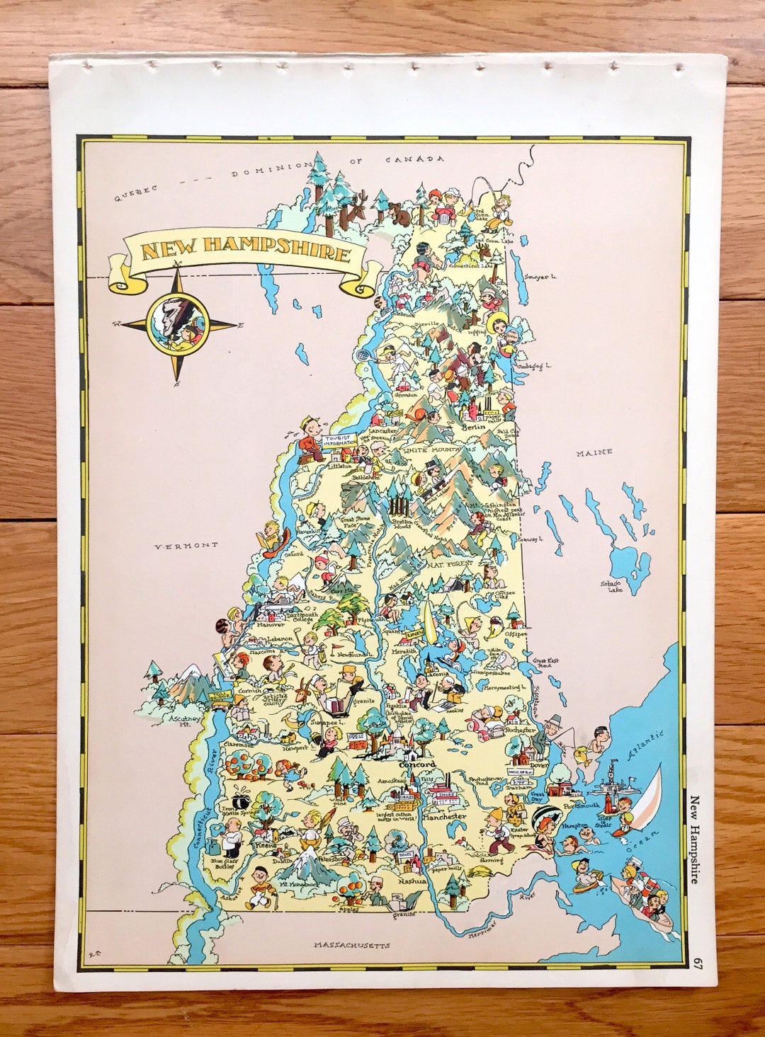 Antique 1935 New Hampshire State Map From Our Gay Geography by Ruth ...