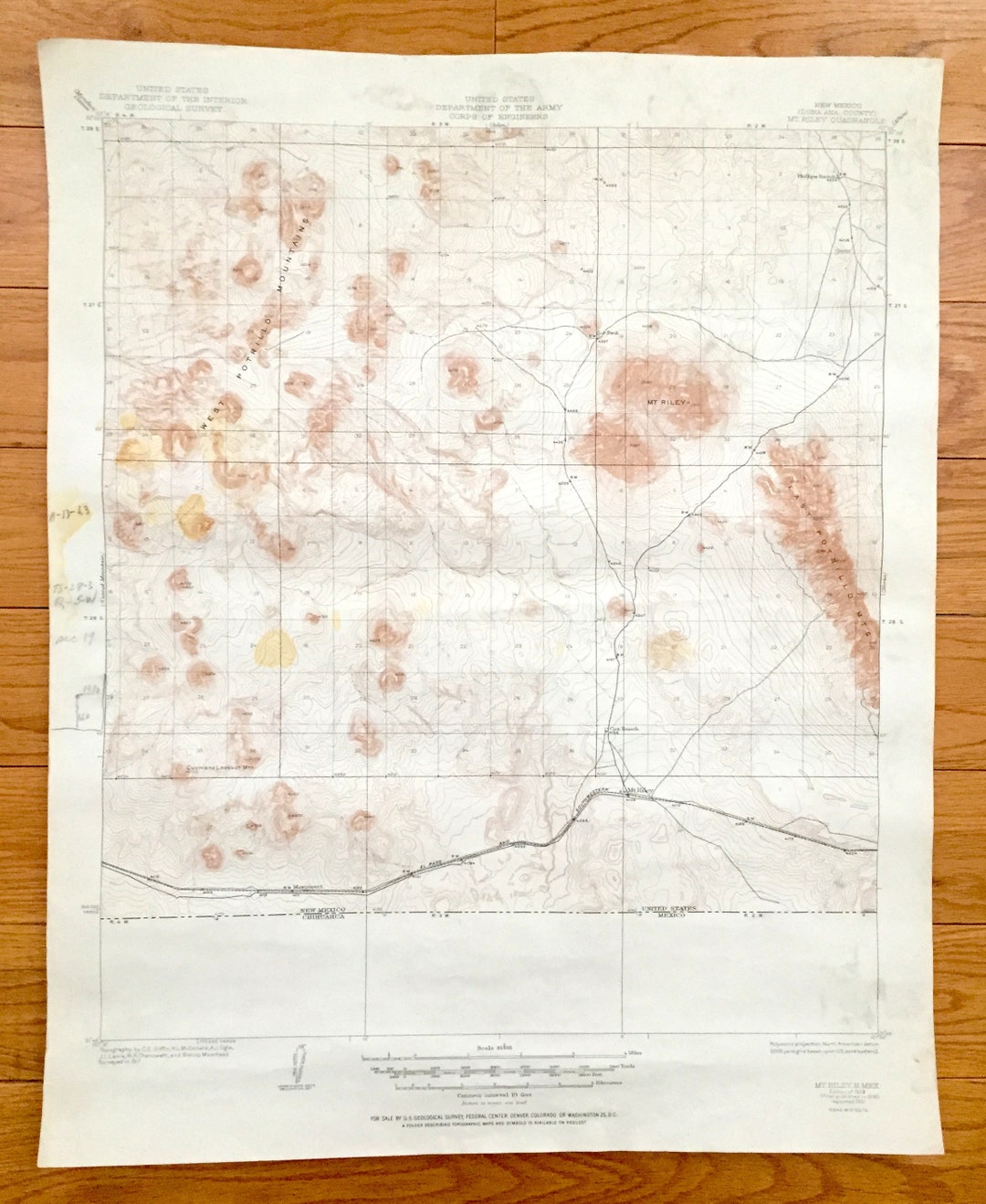 Antique Mt Riley, New Mexico 1917 US Geological Survey Topographic Map ...