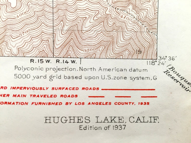 Antique Hughes Lake, California 1937 US Geological Survey Topographic ...